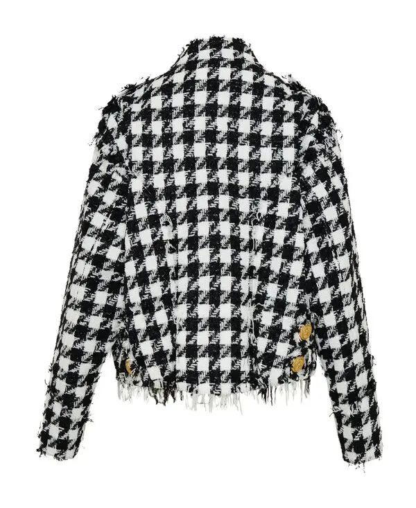 Balmain Houndstooth Frayed Tweed Jacket