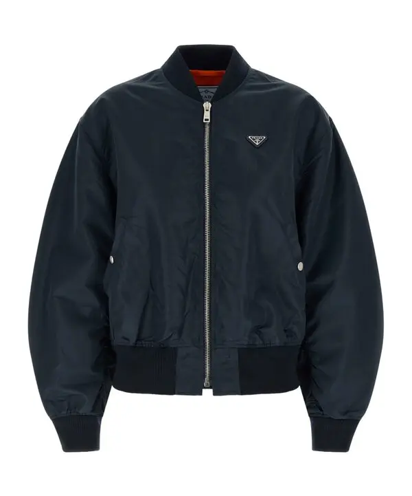 Prada Logo Zip-up Bomber Jacket - Blue