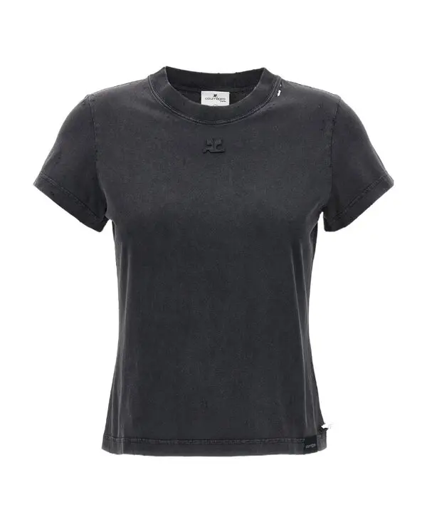 COURREGES Courrèges Distressed Crewneck T-shirt - Black