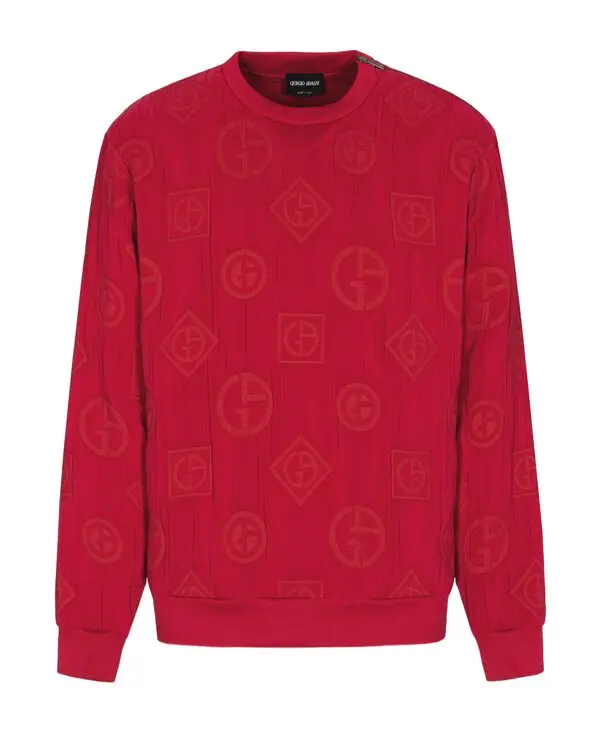 Giorgio Armani Full Body Logo Round Neck Sweater - Red