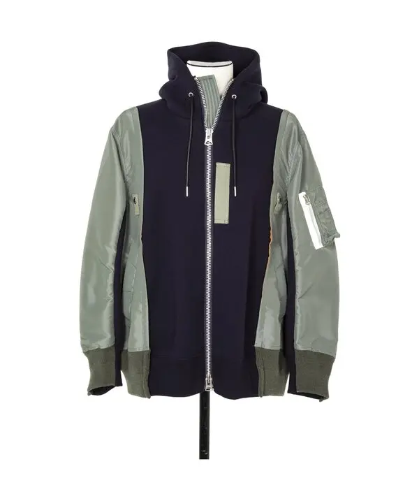 Sacai Panelled Zip-up Drawstring Hoodie