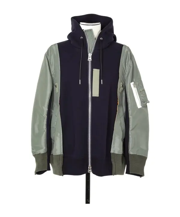 Sacai Panelled Zip-up Drawstring Hoodie - Black