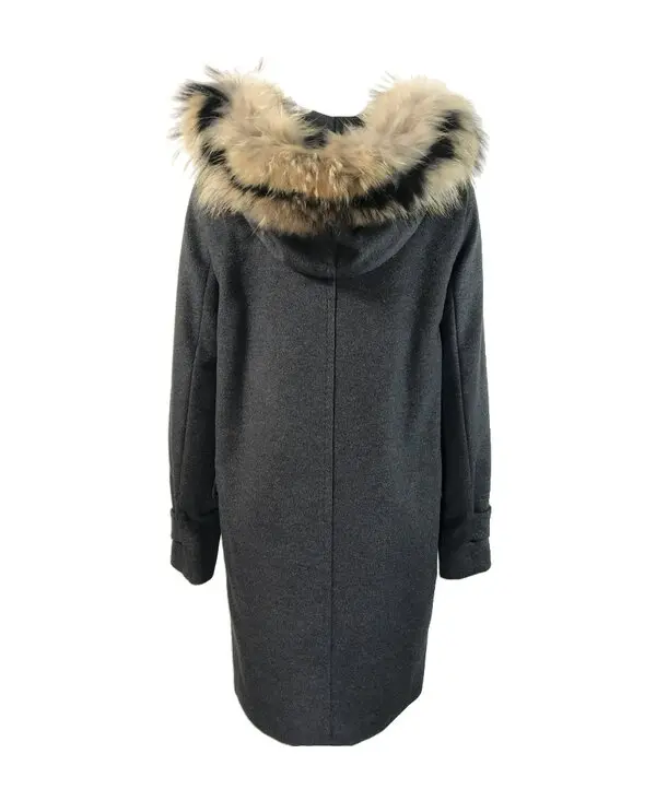 Max Mara Hooded Wool Coat With Fur Trim - Black