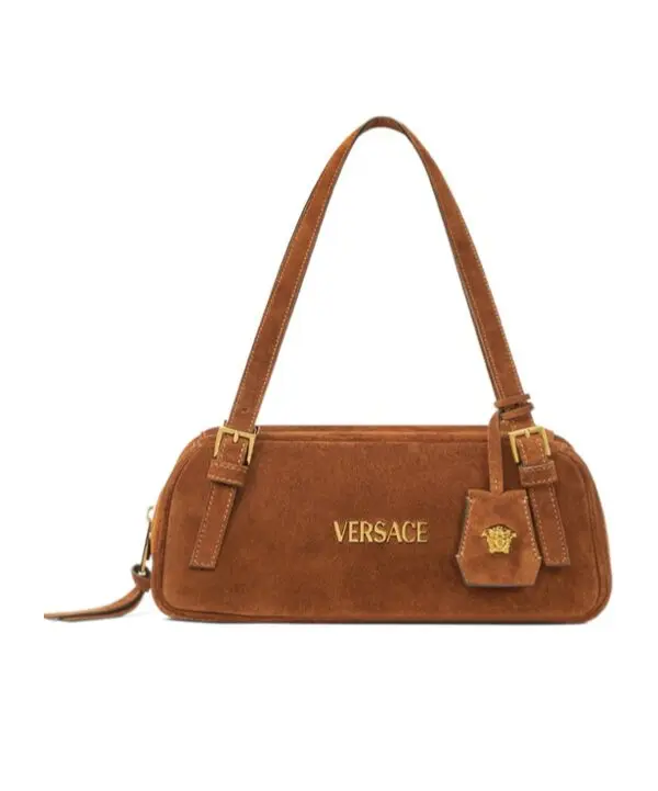 Versace Tag Bowling Shoulder Bag - Brown
