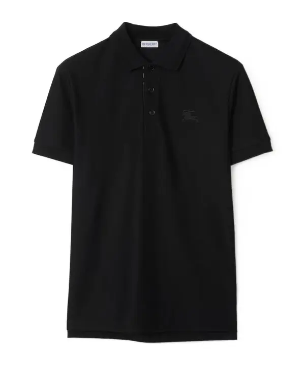 Burberry Logo Embroidered Short Sleeved Polo Shirt - Black