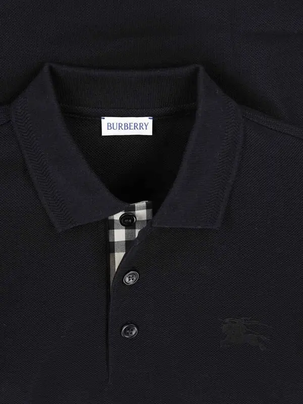 Burberry Logo Embroidered Short Sleeved Polo Shirt - Black