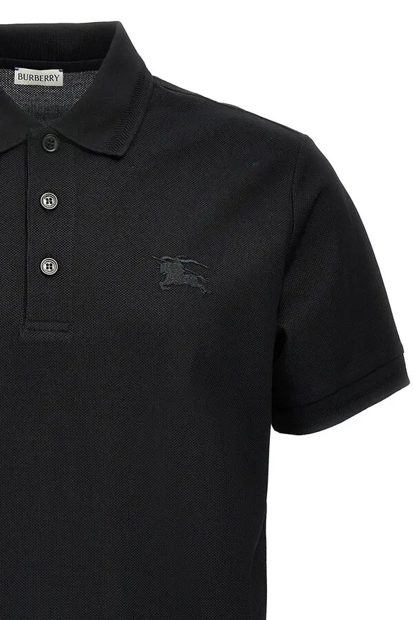 Burberry Logo Embroidered Short Sleeved Polo Shirt - Black