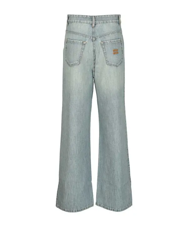 Miu Miu Logo Embroidered Relaxed Fit Denim Jeans - Light Blue