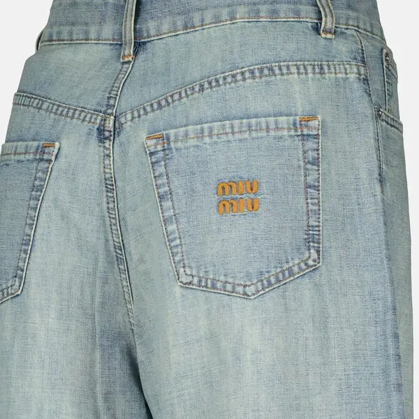 Miu Miu Logo Embroidered Relaxed Fit Denim Jeans - Light Blue