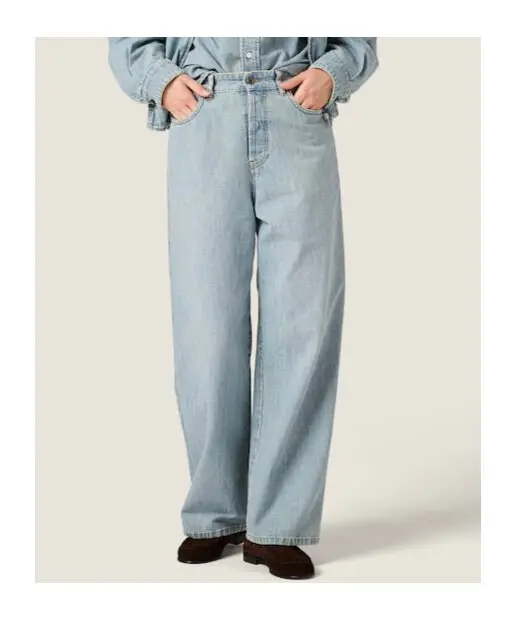 Miu Miu Logo Embroidered Relaxed Fit Denim Jeans - Light Blue