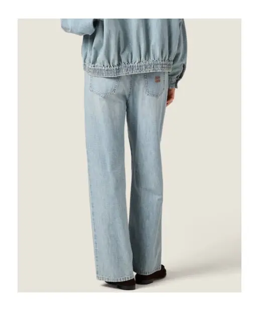 Miu Miu Logo Embroidered Relaxed Fit Denim Jeans - Light Blue
