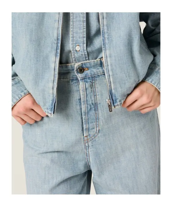 Miu Miu Logo Embroidered Relaxed Fit Denim Jeans - Light Blue