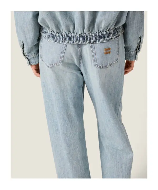 Miu Miu Logo Embroidered Relaxed Fit Denim Jeans - Light Blue