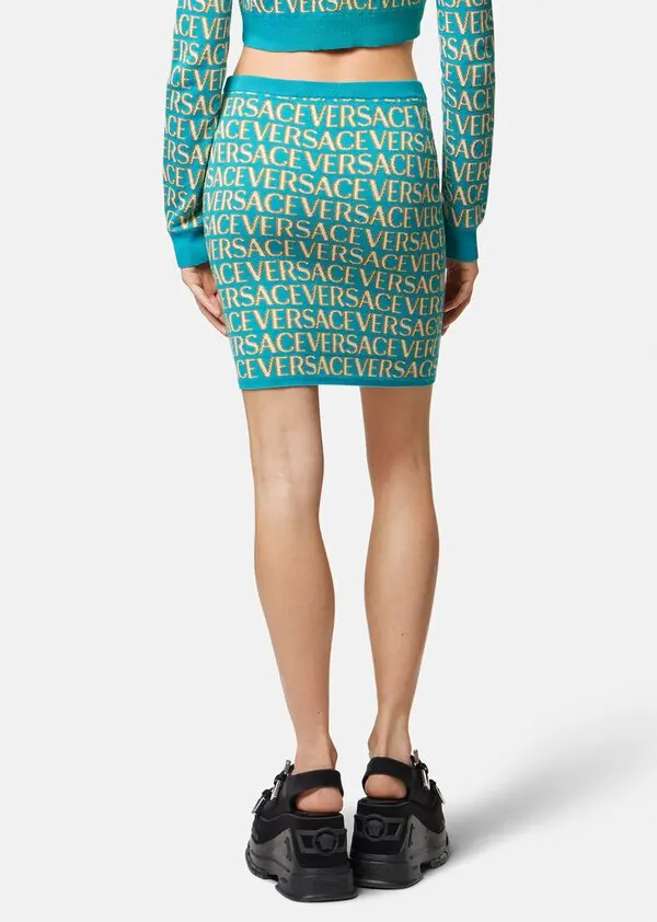Versace Allover Logo-jacquard Knitted Mini Skirt - Green
