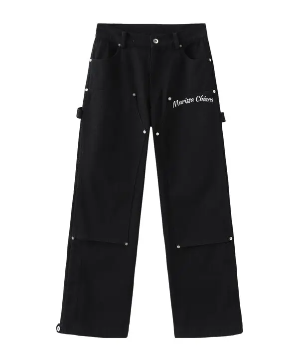 Marissa Chiara Belt Loop Embroidered Logo Casual Pants