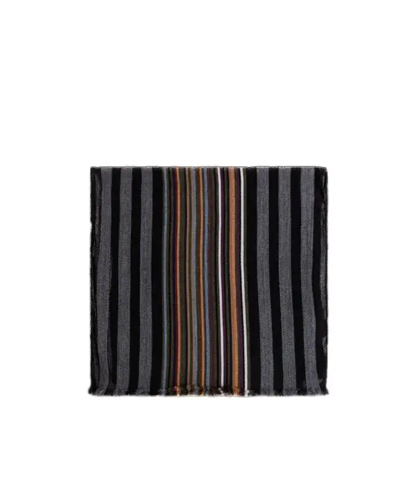 Paul Smith Fringed Striped Scarf - Black