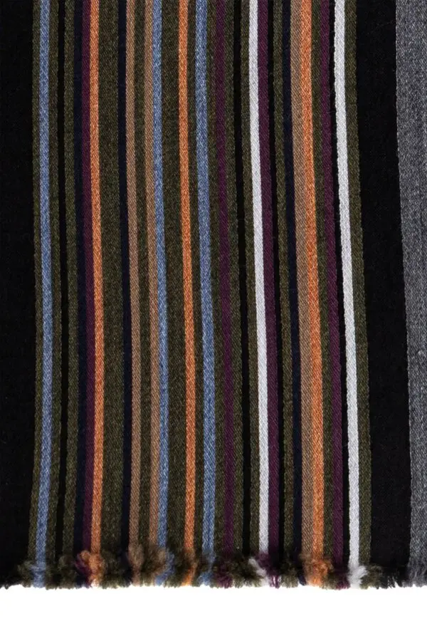 Paul Smith Fringed Striped Scarf - Black