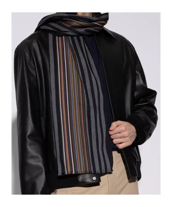 Paul Smith Fringed Striped Scarf - Black