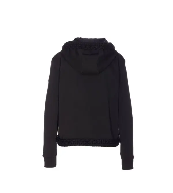 Moncler Zip-up Drawstring Hoodie With Textured Trim - Black