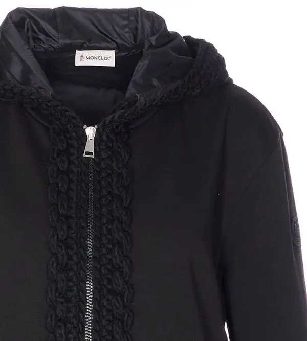 Moncler Zip-up Drawstring Hoodie With Textured Trim - Black