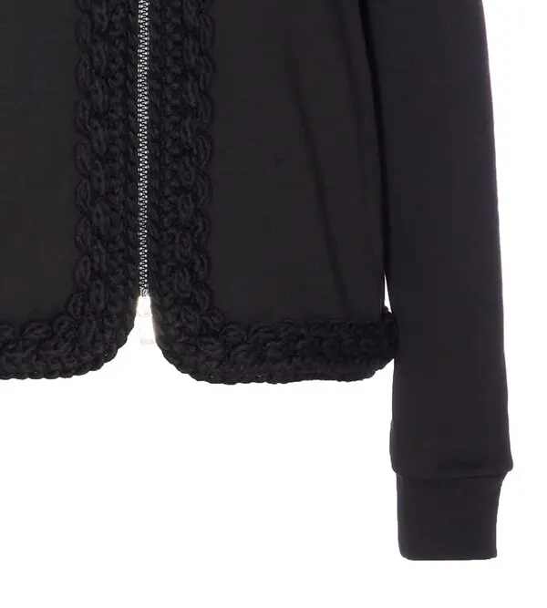 Moncler Zip-up Drawstring Hoodie With Textured Trim - Black