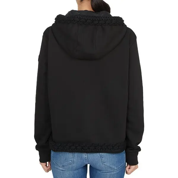 Moncler Zip-up Drawstring Hoodie With Textured Trim - Black
