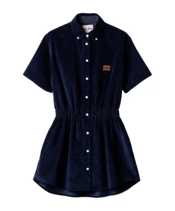 Miu Miu Short-sleeved Corduroy Shirt Dress - Navy Blue