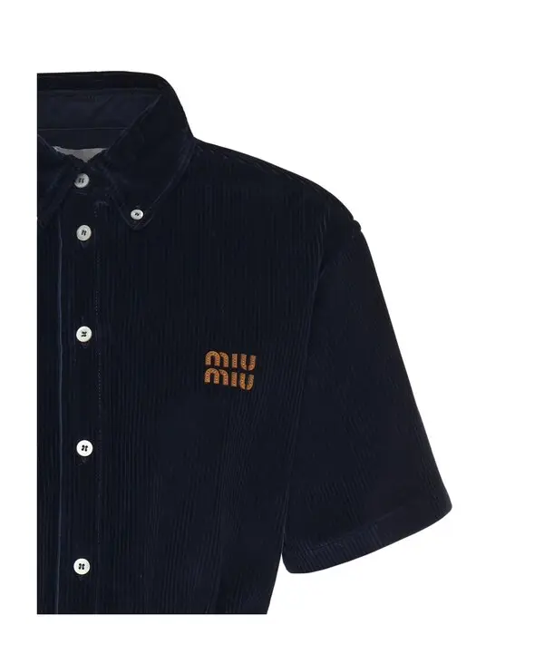 Miu Miu Short-sleeved Corduroy Shirt Dress - Navy Blue