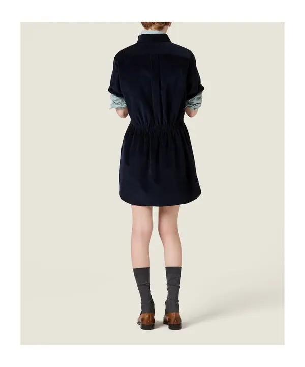 Miu Miu Short-sleeved Corduroy Shirt Dress - Navy Blue