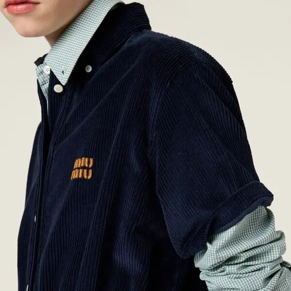 Miu Miu Short-sleeved Corduroy Shirt Dress - Navy Blue