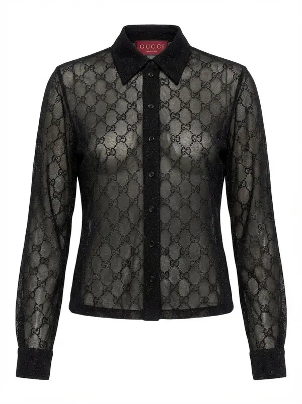 Gucci Gg Jersey Jacquard Sheer Long Sleeve Shirt
