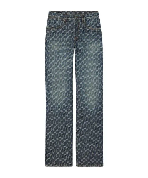 Gucci Gg Cotton Denim Jacquard Pants - Blue