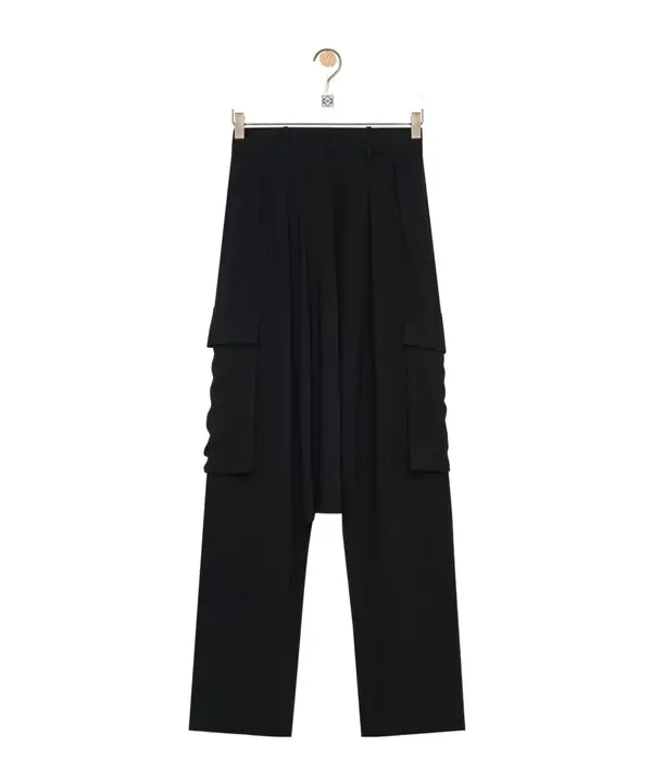 Loewe Relaxed Fit Stretch Viscose Cargo Trousers - Black