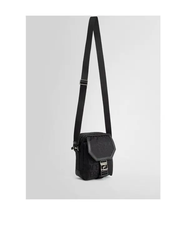 Versace Greca Plaque Foldover Top Messenger Bag