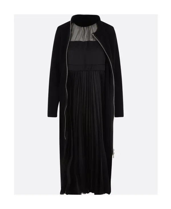 Sacai Layered Pleated Zip-up Midi Dress