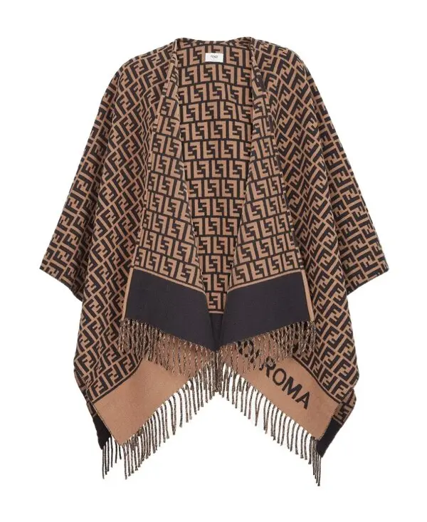 Fendi Ff Jacquard Fringed Poncho - Brown