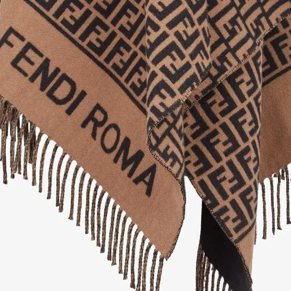 Fendi Ff Jacquard Fringed Poncho - Brown