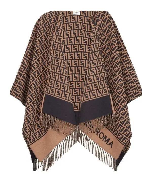 Fendi Ff Jacquard Fringed Poncho - No