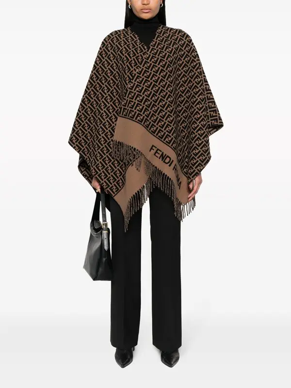 Fendi Ff Jacquard Fringed Poncho - No