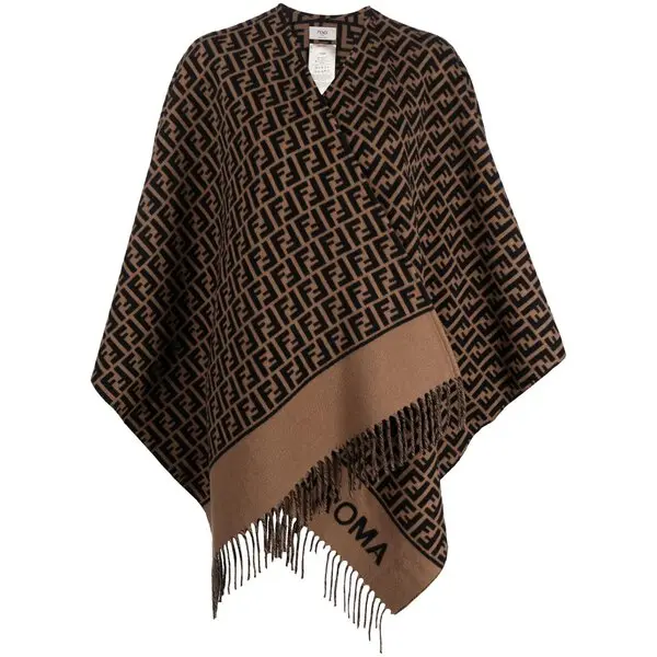 Fendi Ff Jacquard Fringed Poncho - No