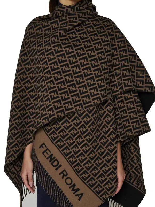 Fendi Ff Jacquard Fringed Poncho - No