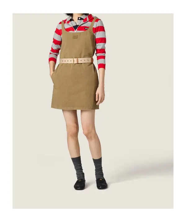 Miu Miu Gabardine Mini Dress With Belt
