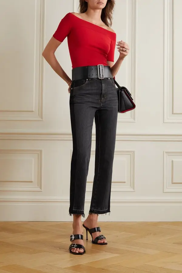 Alexander McQueen Flared Denim Jeans With Button Detail And Zipper Closure