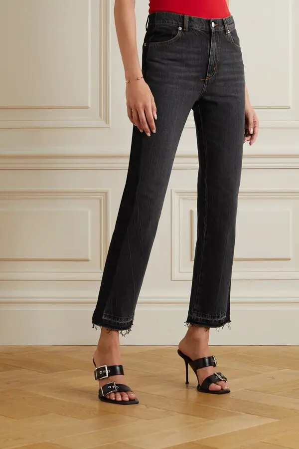 Alexander McQueen Flared Denim Jeans With Button Detail And Zipper Closure