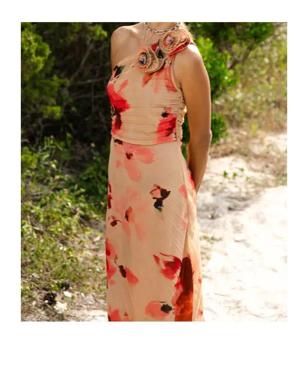 KAOS One Shoulder Printed Pleated Maxi Dress