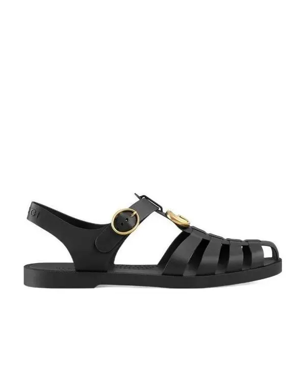 Gucci Rubber Strap Sandals With Double G Hardware