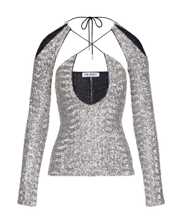 Attico Sequin Embellished Cut-out Detailed Top - Gray