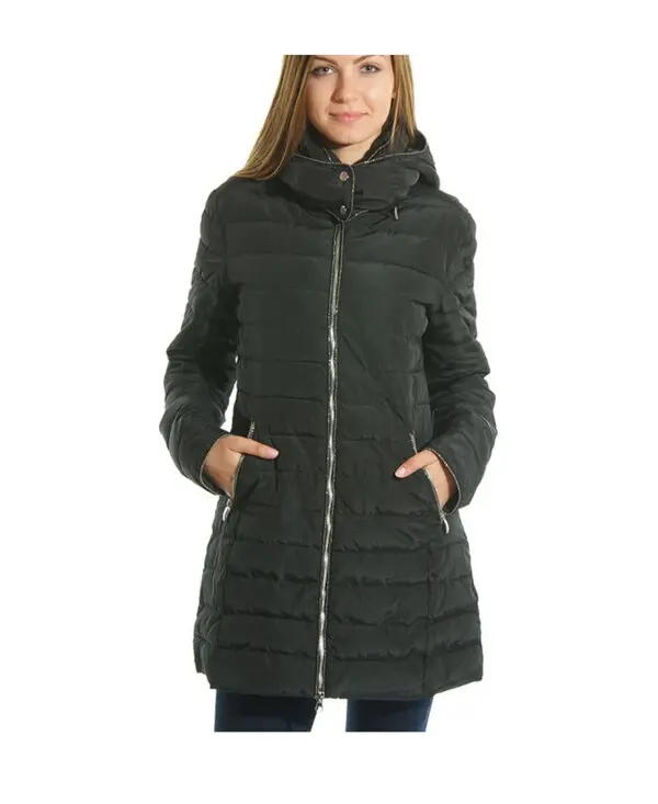 Emporio Armani Quilted Hooded Down Jacket With Logo Detail - Black