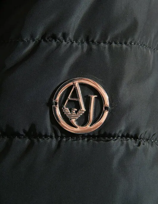 Emporio Armani Quilted Hooded Down Jacket With Logo Detail - Black