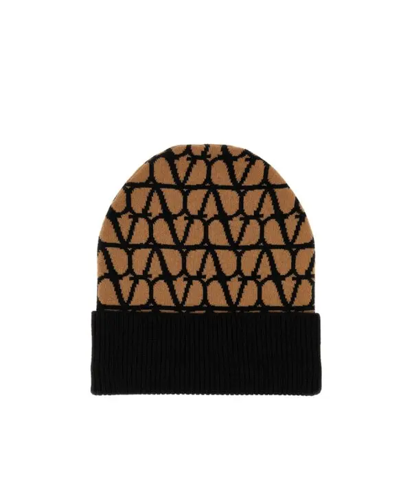 Valentino Garavani Toile Iconographe Turn-up Brim Beanie - Black